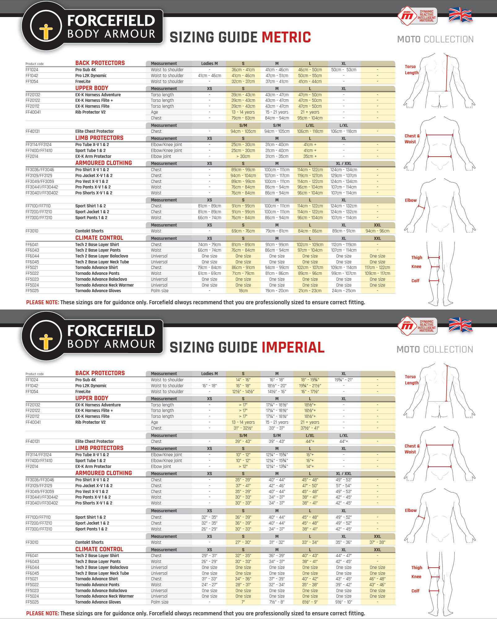 Size Chart: forcefield-2018 | FortNine Canada